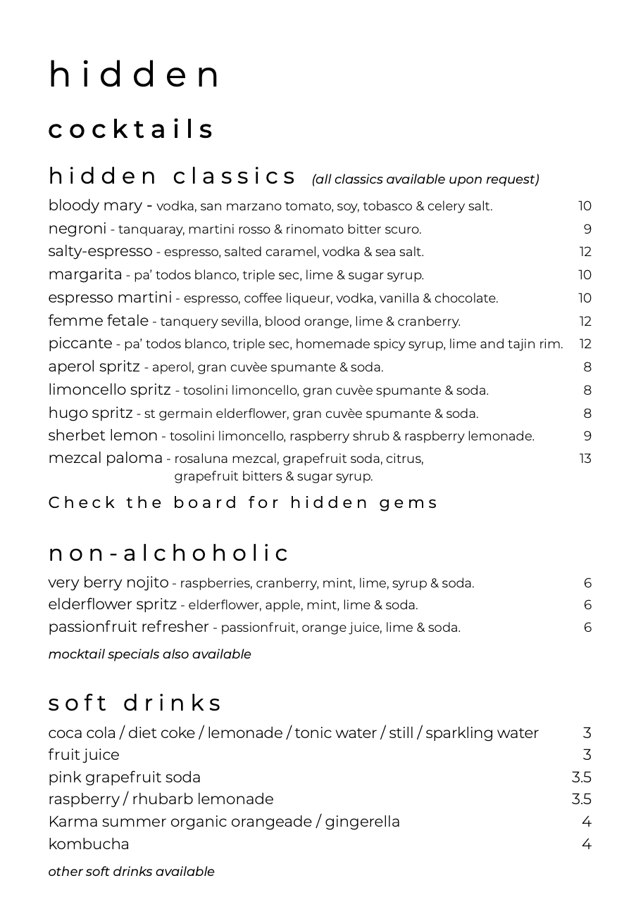 Menu – HIDDEN CAFE BAR SOCIAL