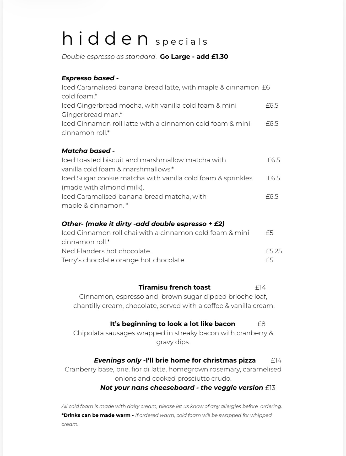 Menu – HIDDEN CAFE BAR SOCIAL